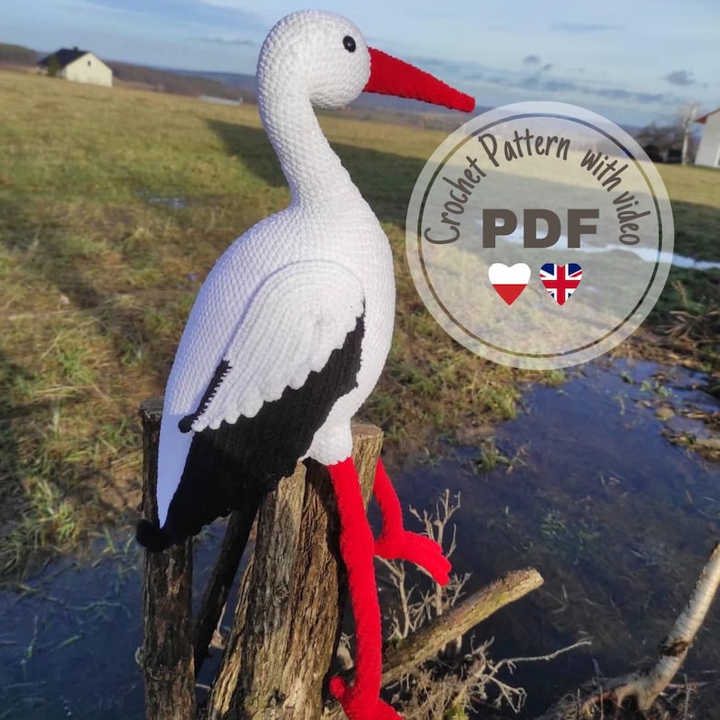 Stork Crochet Pattern With Movies , Realistic Stork, PDF Stork Pattern, Simple Pattern, Small ...