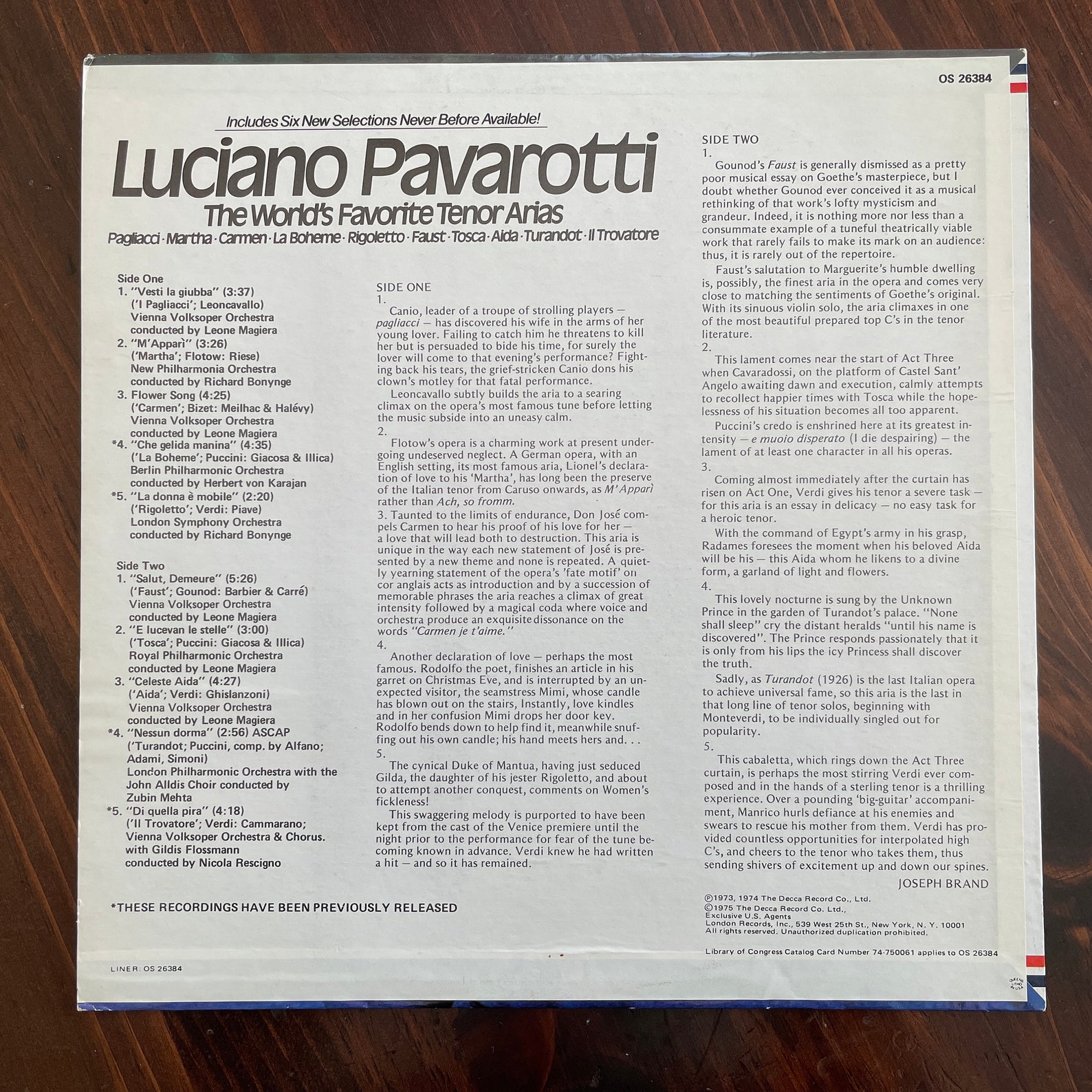 Luciano Pavarotti the World's Favorite Tenor Arias LP 1975 London/decca ...
