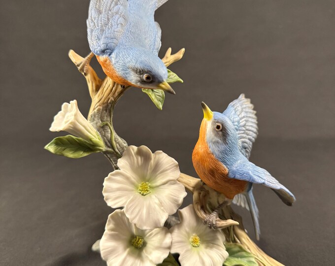 HOMCO Classic Porcelain "springtime Song" Bluebirds — 10" Bird & Flower ...