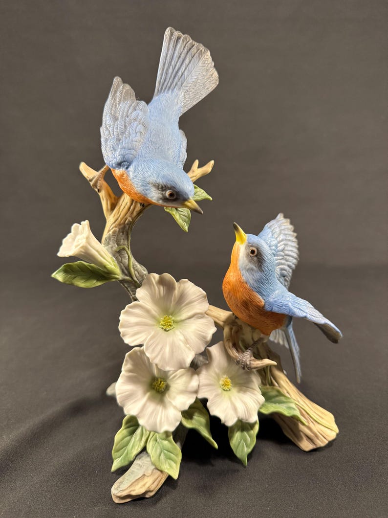 HOMCO Classic Porcelain "springtime Song" Bluebirds — 10" Bird & Flower ...