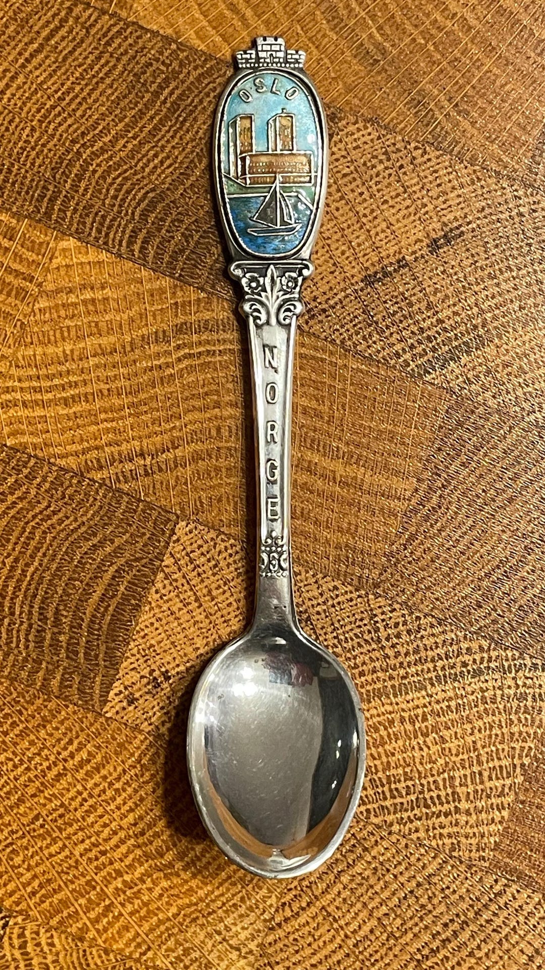 Oslo, Norway Norge Radhus — Vintage Silverplate Enameled Souvenir Spoon ...