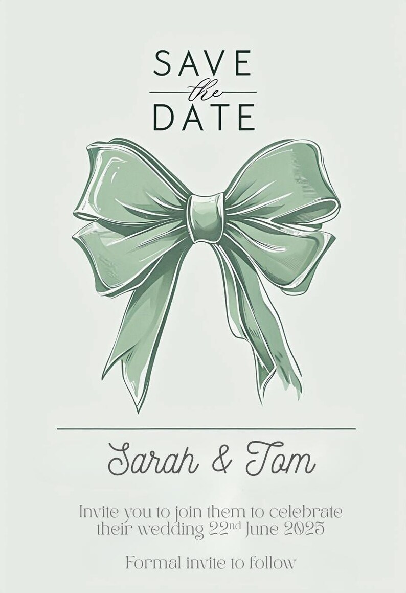 Editable Bow Save the Date Template: Elegant Wedding Announcement ...