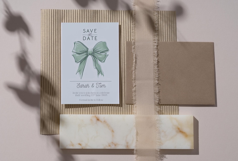 Editable Bow Save the Date Template: Elegant Wedding Announcement ...