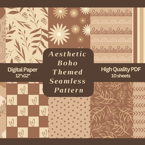 10 Boho Aesthetic Seamless Digital Paper, Boho Patterns, Neutral Boho ...