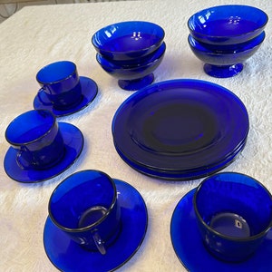 Vintage Cobalt Blue Dishes Set of 4 Place Settings - Etsy