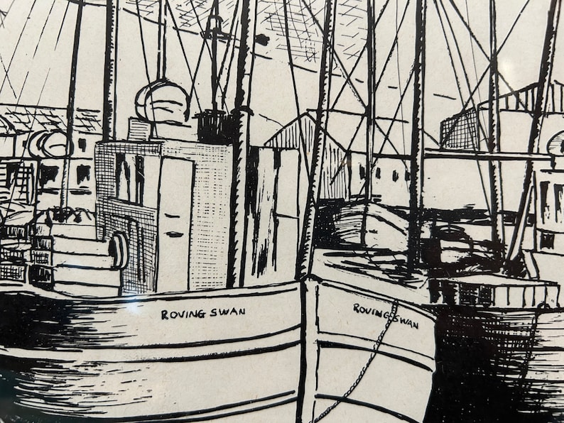 Vintage Dingle Harbor Art: Pen and Ink Sailboat Drawing, Ireland, 1975 ...