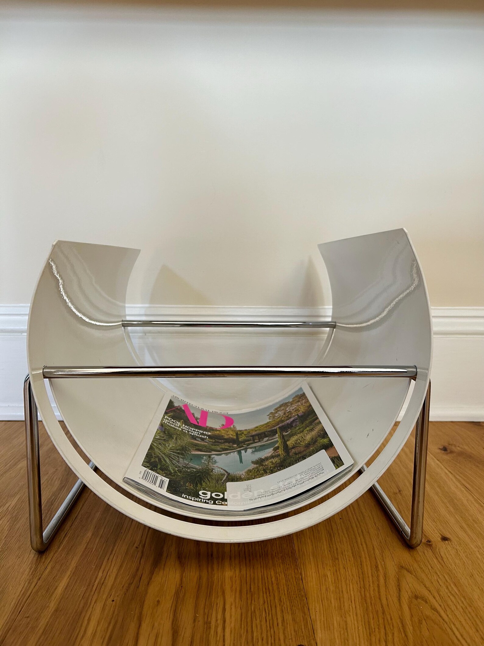 Vintage Magazine Rack Chrome and White in the Style of Gallotti and ...