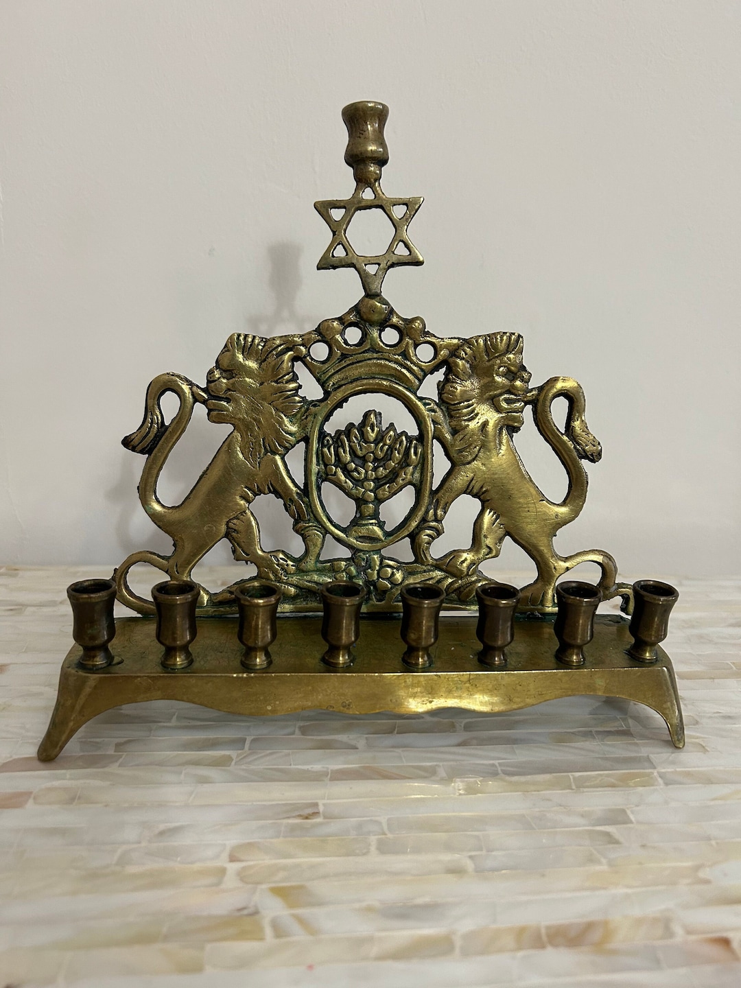 Vintage Brass Hanukkah Menorah Lions Judaica - Etsy