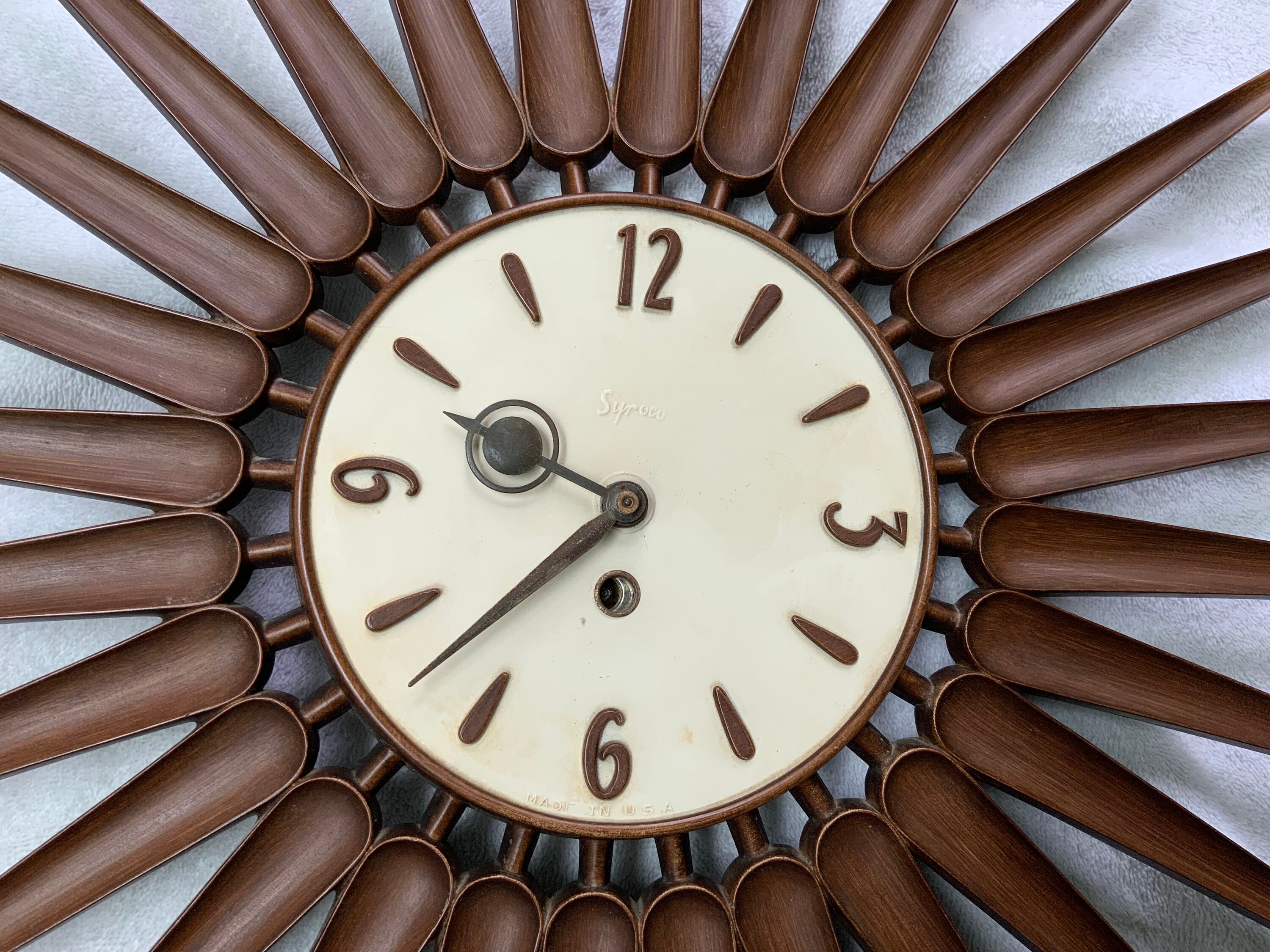 Mid-century Sunburst Wall Clock by Syroco Danish Inspired - Etsy