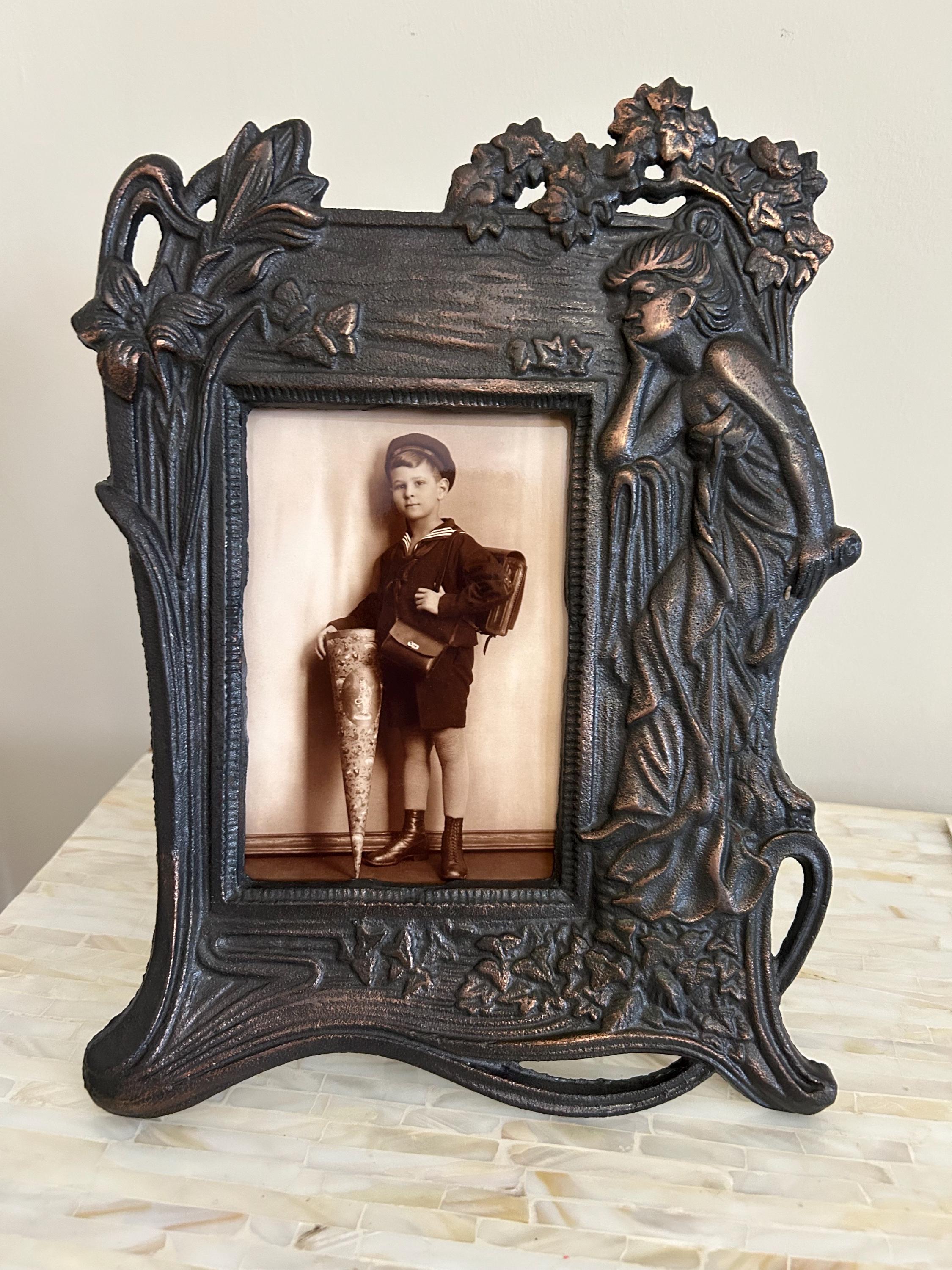 Antique Frame Art Nouveau Frame, Woman With Lilies Copper - Etsy