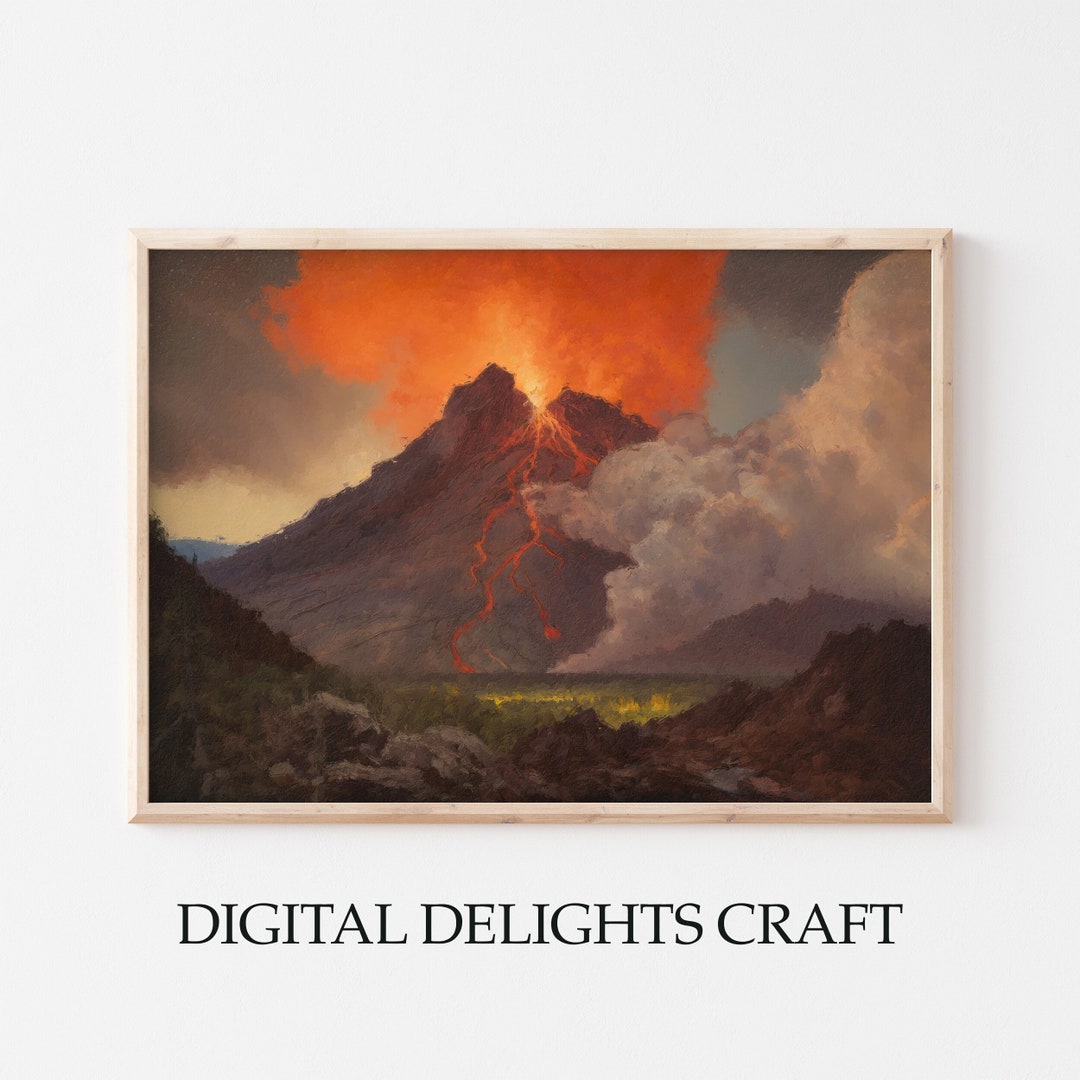 Volcano Eruption Painting Molten Lava Wall Art Hot Flowing - Etsy