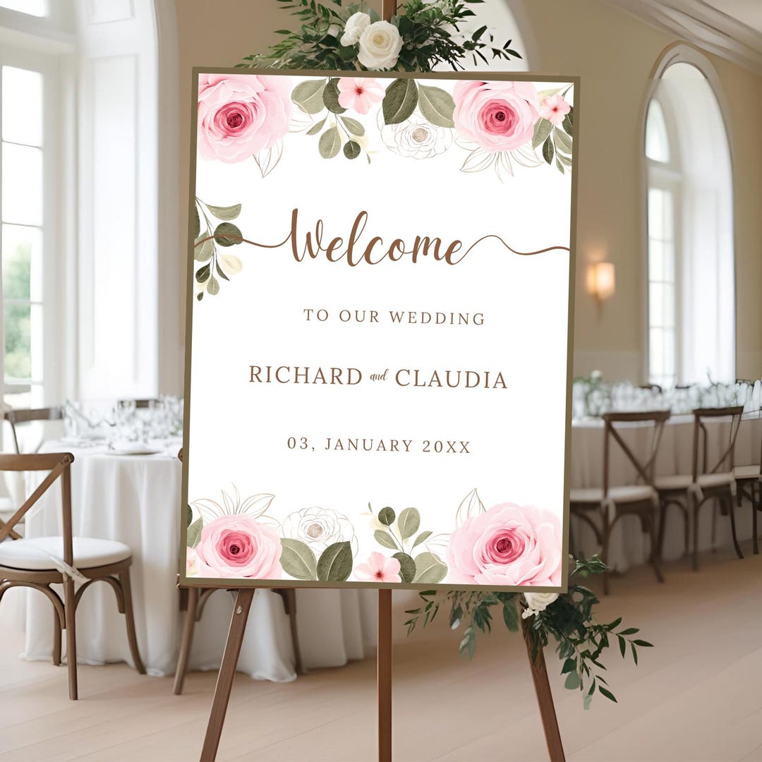 Editable Wedding Welcome Sign Template – Blush Pink Floral | Printable ...