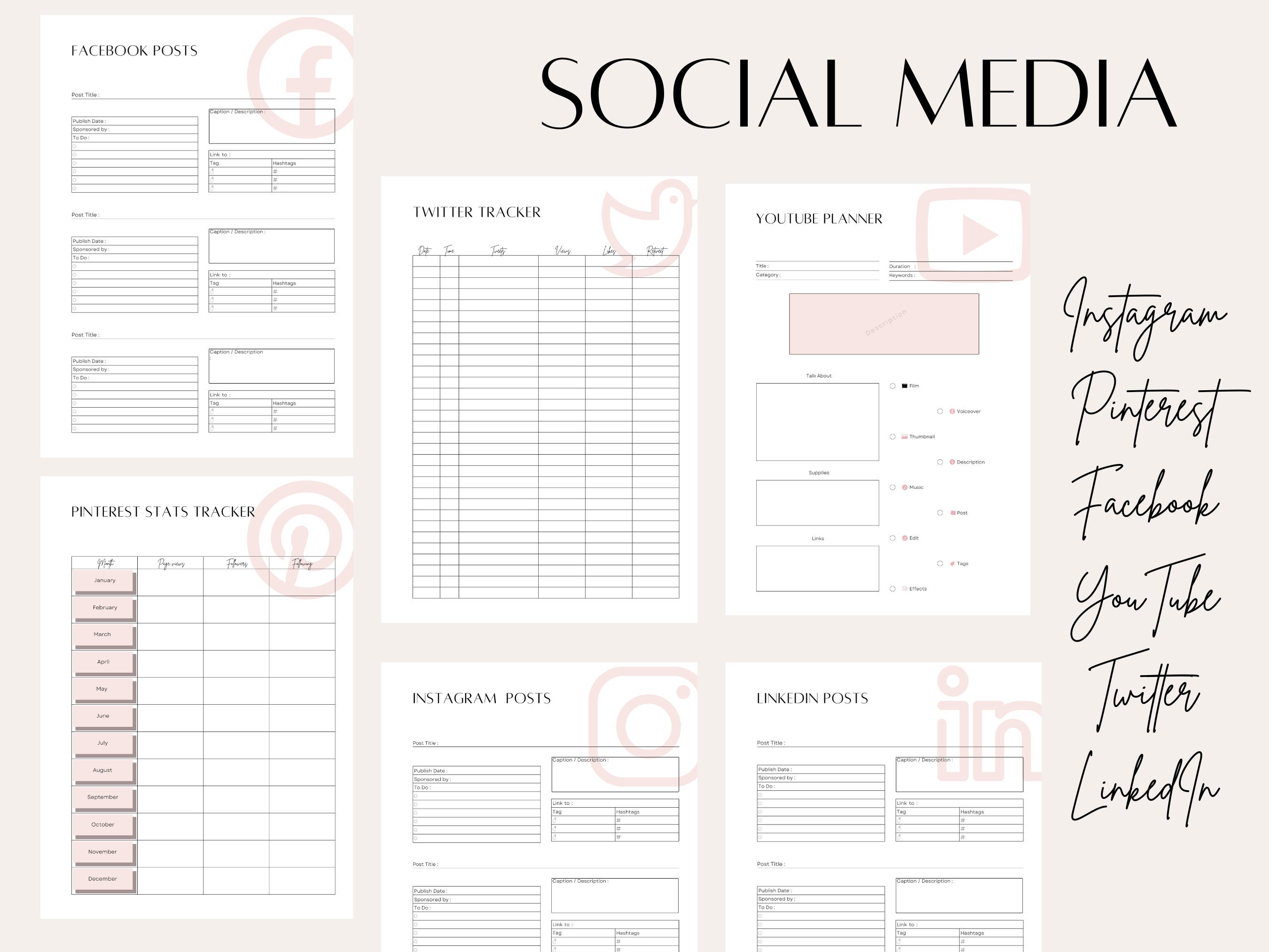 Social Media Planner Printable, Printable Social Media Planner ...