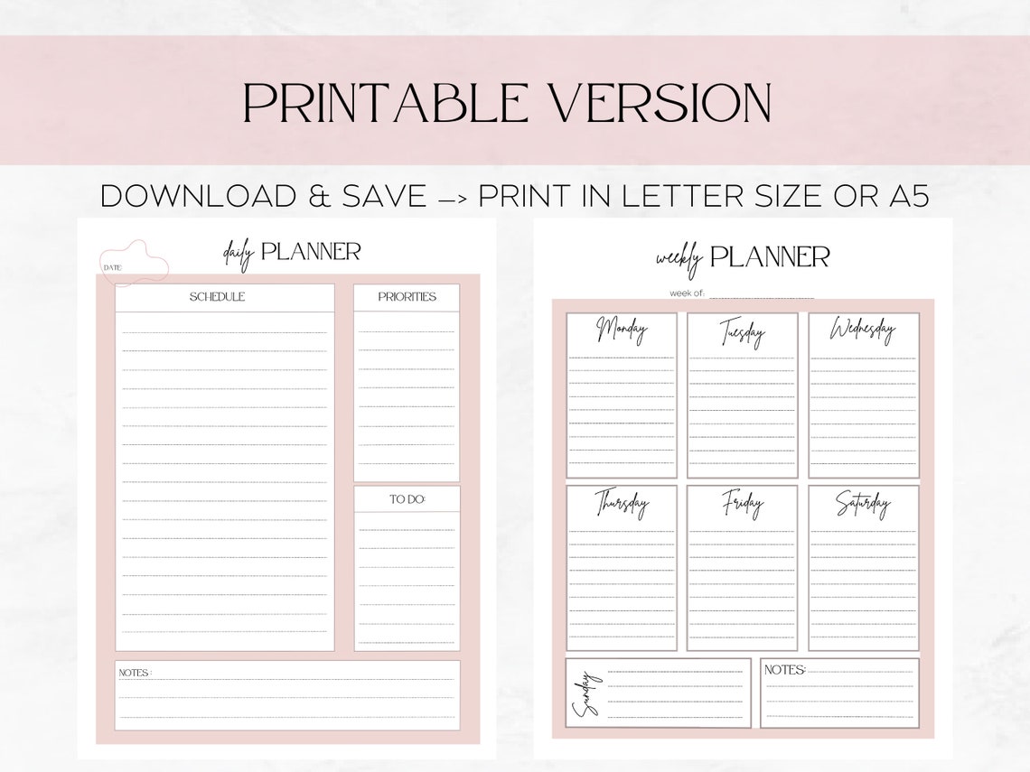 Daily Planner Weekly Planner Printable Planner, Digital Plannerto Do ...