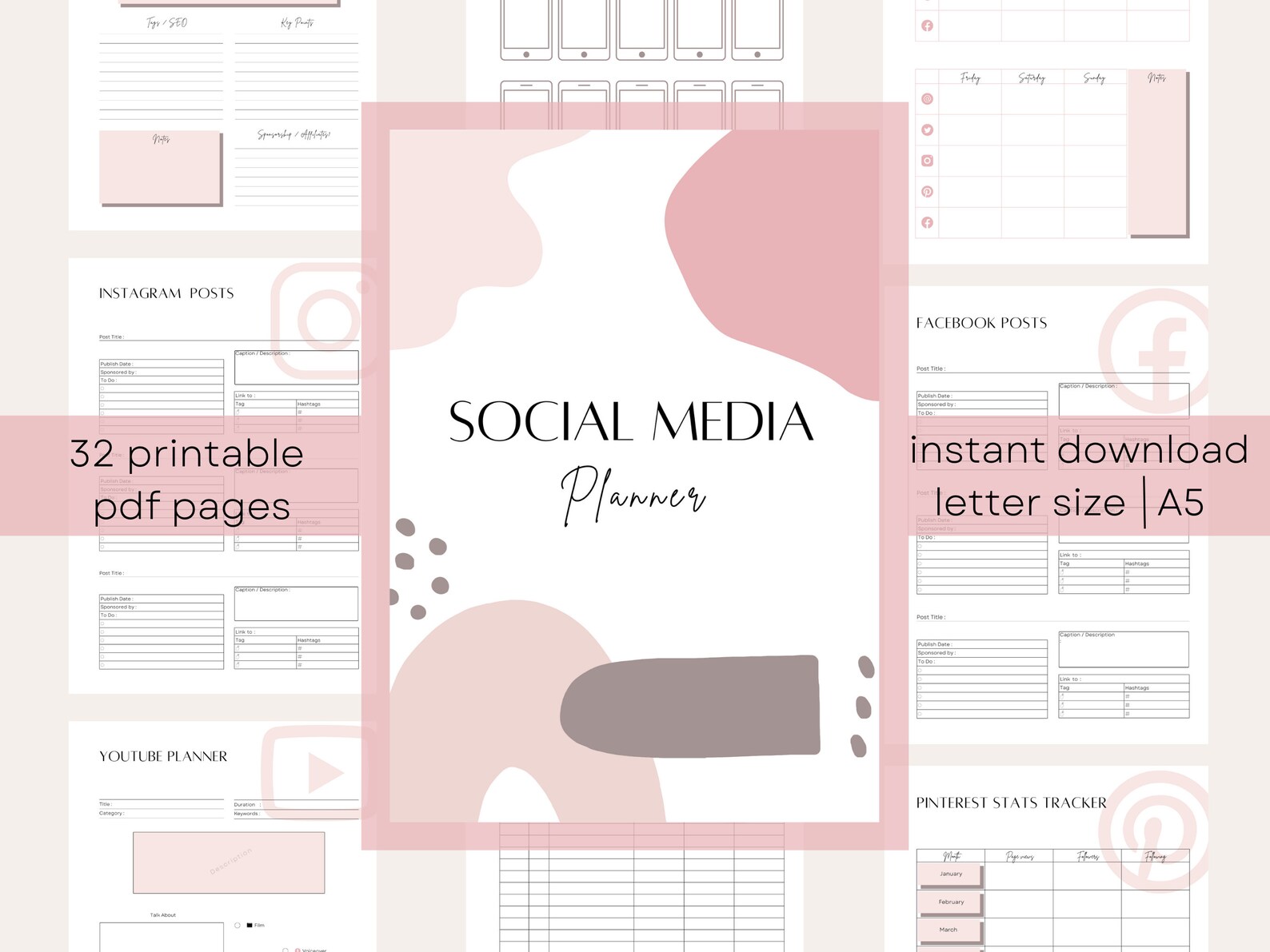 Social Media Planner Printable, Printable Social Media Planner ...
