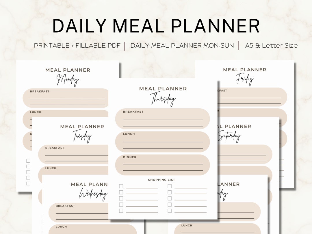 Meal Planner Printable | Daily Food Diary | Daily Meal Planner ...