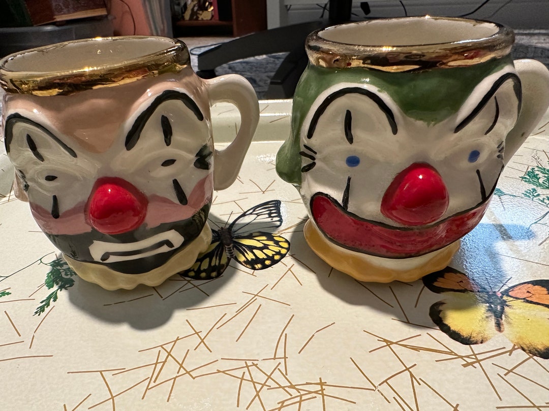 Two Vintage Clown Mugs With Gold Trim - Etsy