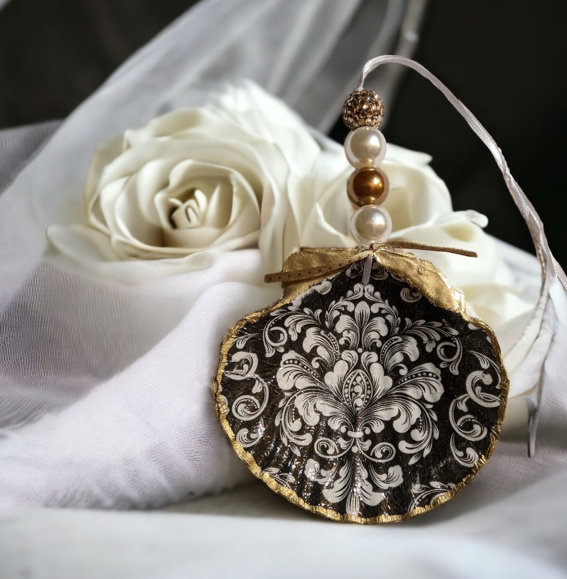 Scallop Shell Ornament Scallop Shell Decor Black Tie Series - Etsy