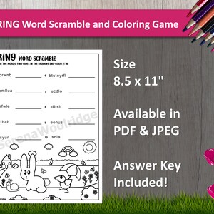 Word Scramble Coloring Page Printable Spring Activity for Kids and ...