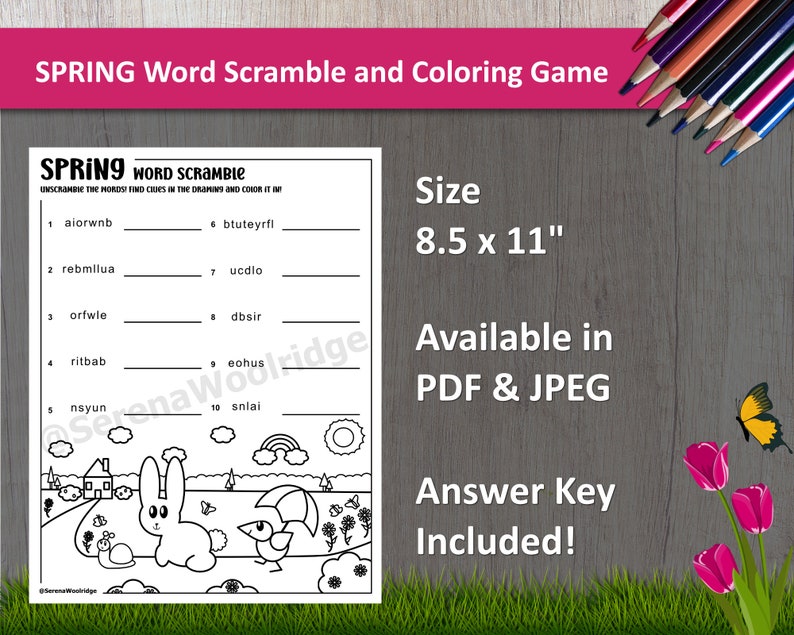 Word Scramble Coloring Page Printable Spring Activity for Kids and ...