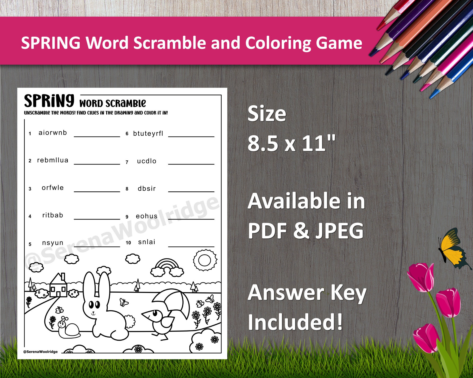 Word Scramble Coloring Page Printable Spring Activity for Kids and ...