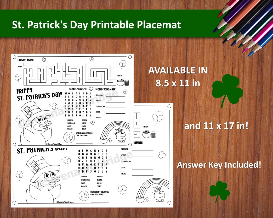 St Patrick's Day Coloring Activity Placemat Printable for Kids and ...