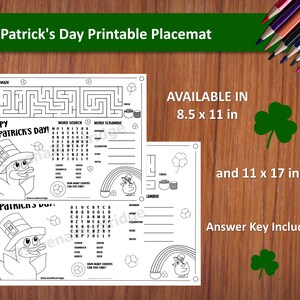St Patrick's Day Coloring Activity Placemat Printable for Kids and ...
