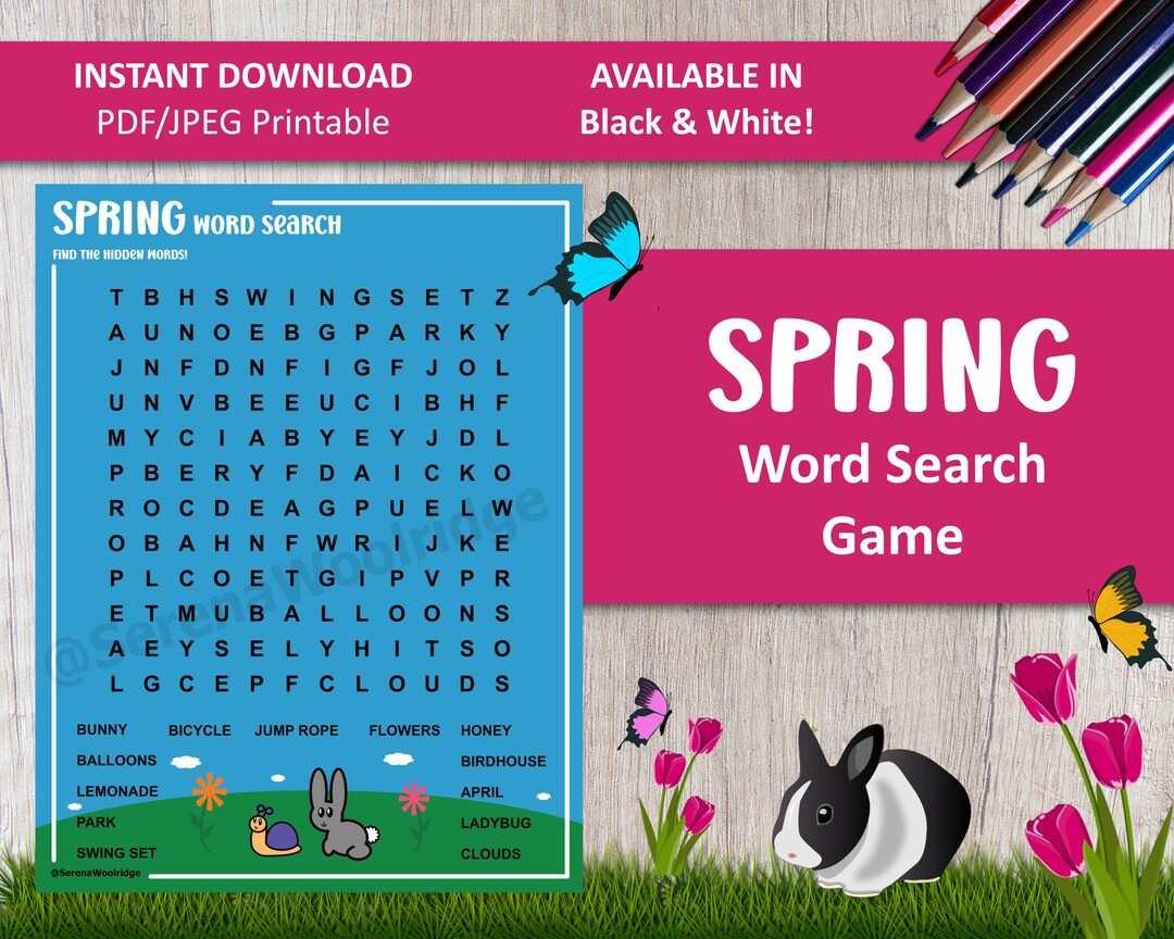 Word Search Coloring Page Printable Spring Activity for Kids and Family ...