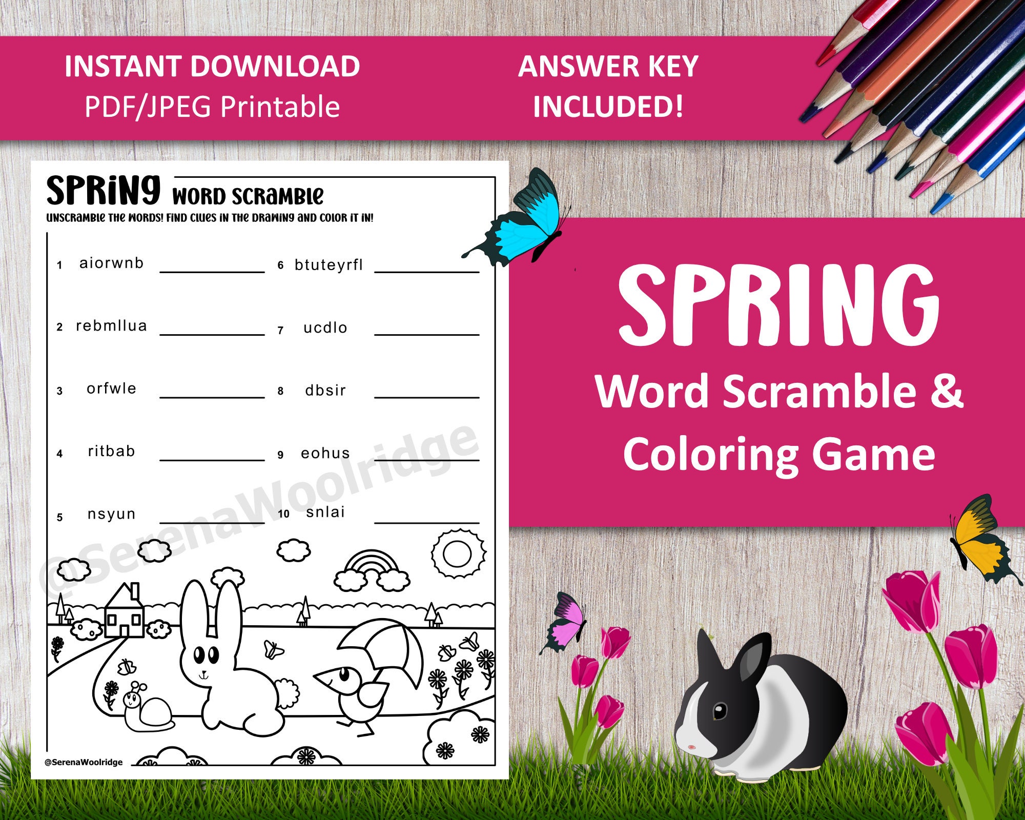 Word Scramble Coloring Page Printable Spring Activity for Kids and ...