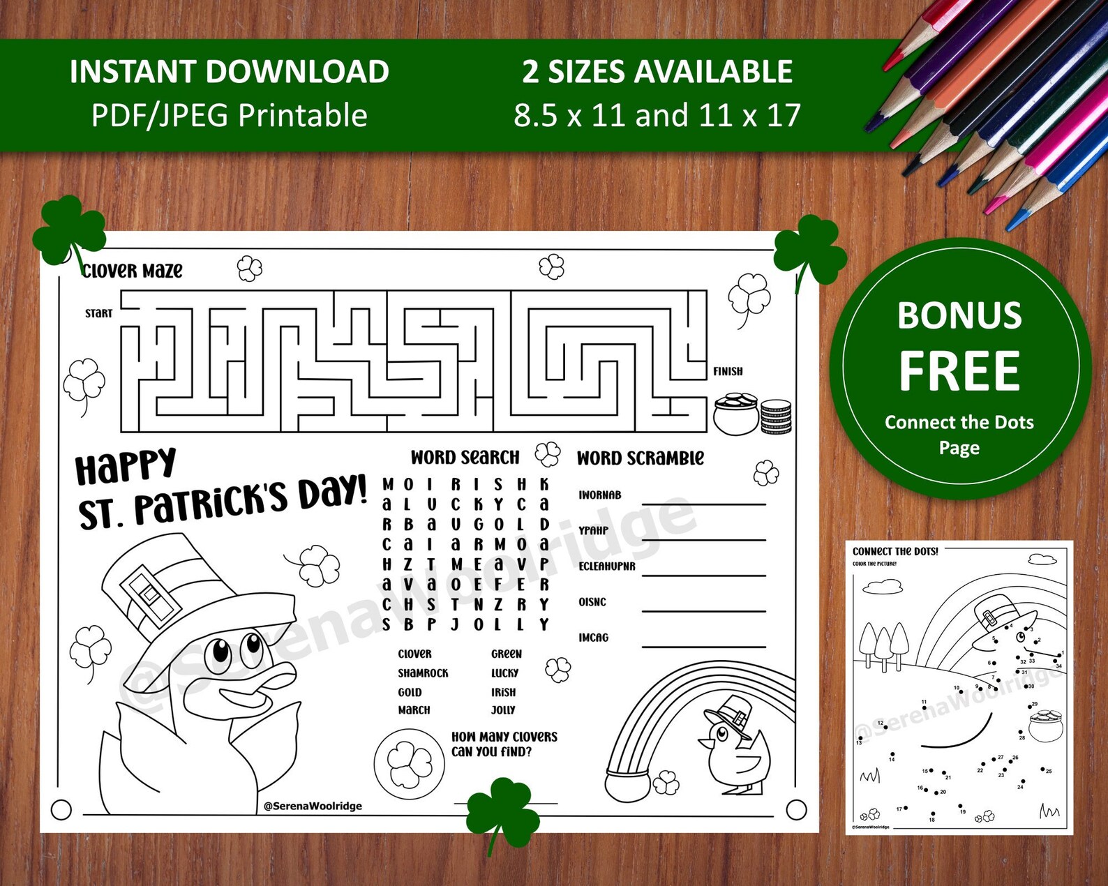 St Patrick's Day Coloring Activity Placemat Printable for Kids and ...