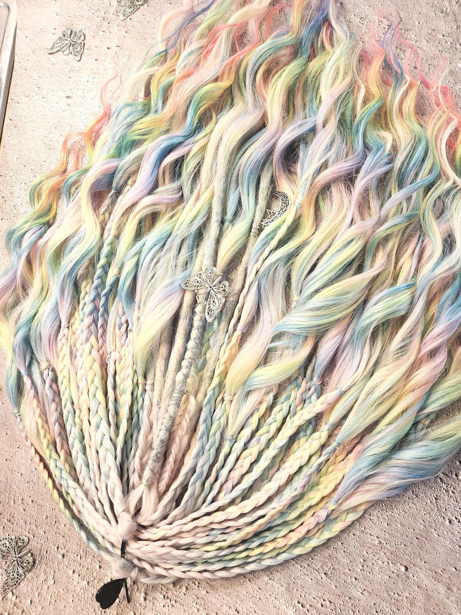 Prismatic Pastel Rainbow Wavy Single Ended Dreadlock Extension: Braid ...
