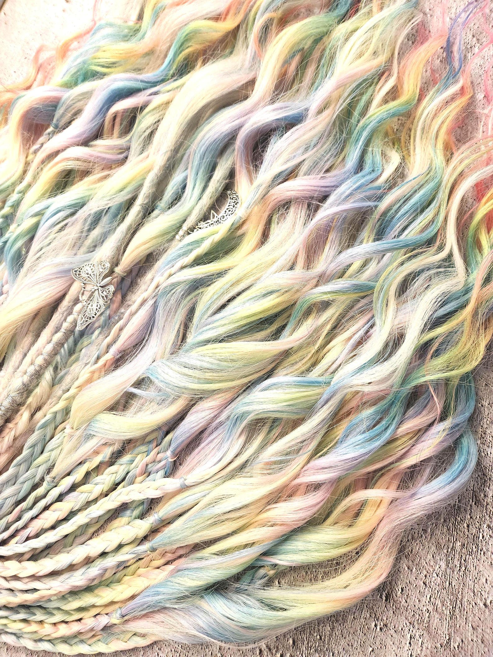 Prismatic Pastel Rainbow Wavy Single Ended Dreadlock Extension: Braid ...
