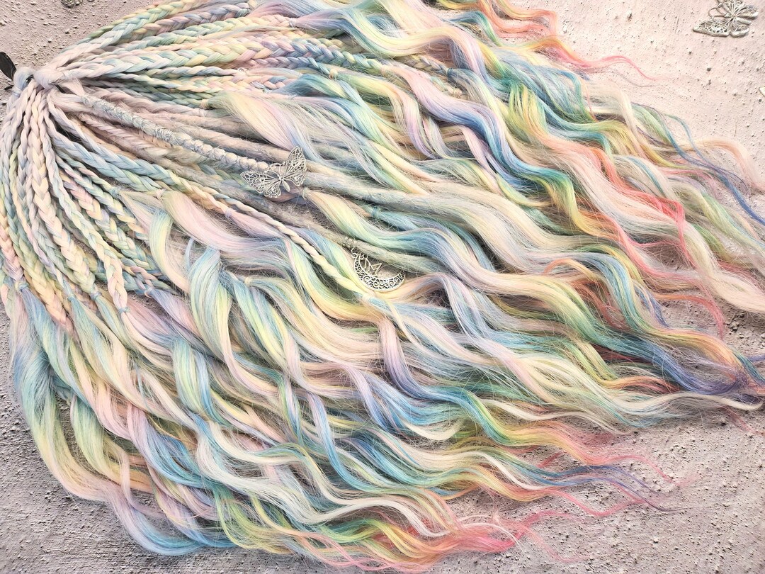 Prismatic Pastel Rainbow Wavy Single Ended Dreadlock Extension: Braid ...