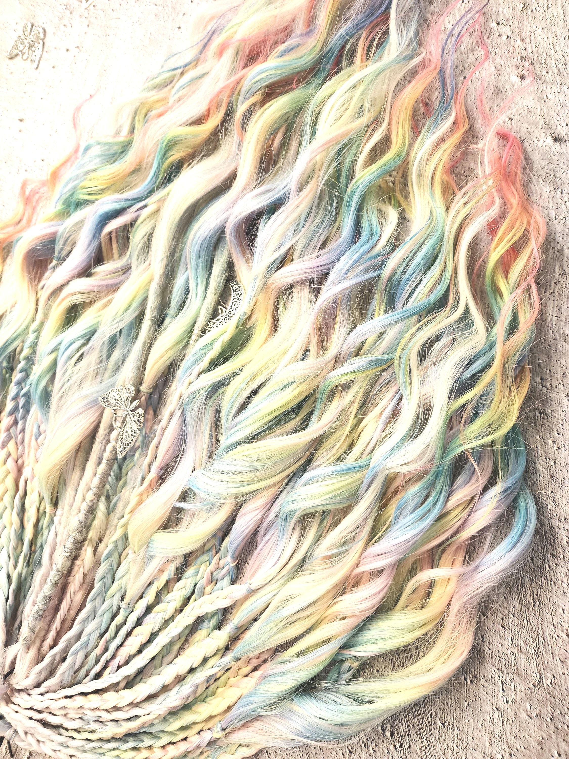 Prismatic Pastel Rainbow Wavy Single Ended Dreadlock Extension: Braid ...