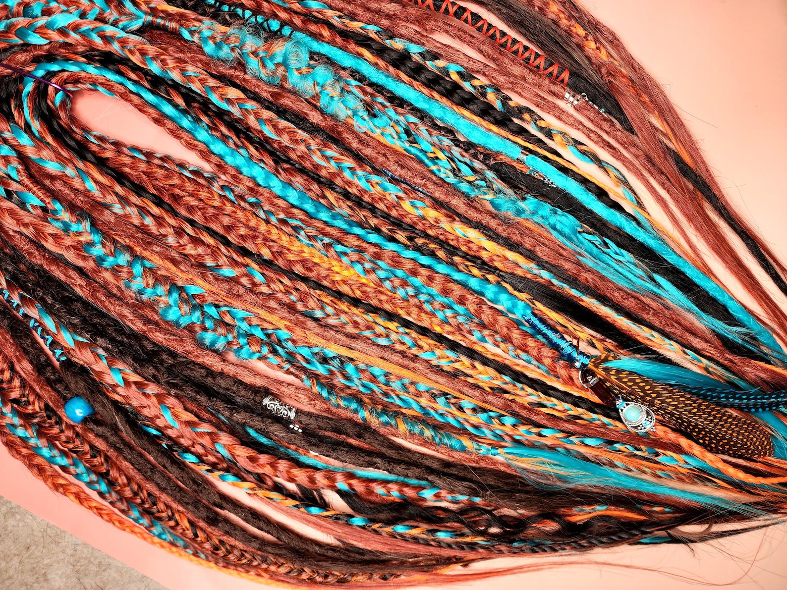 Celtic Fire Phoenix Double Ended Dreads: Copper, Teal, Brown Braids - Etsy