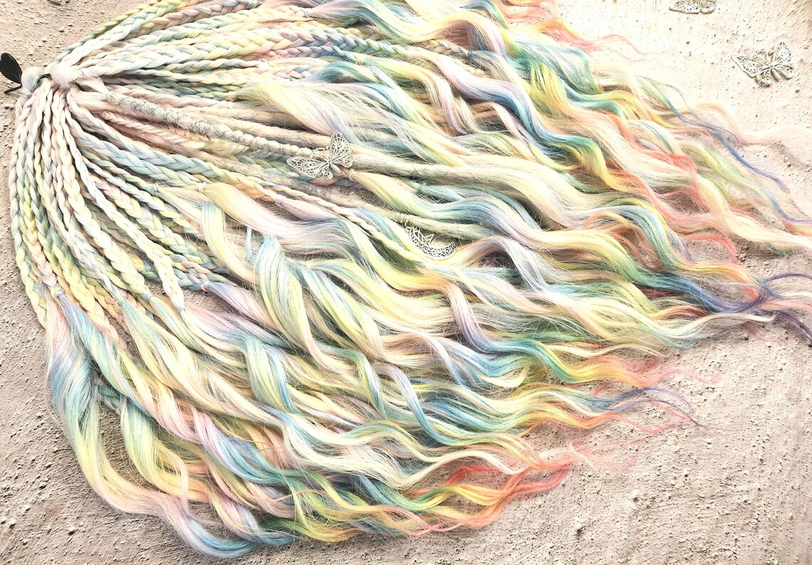 Prismatic Pastel Rainbow Wavy Single Ended Dreadlock Extension: Braid ...