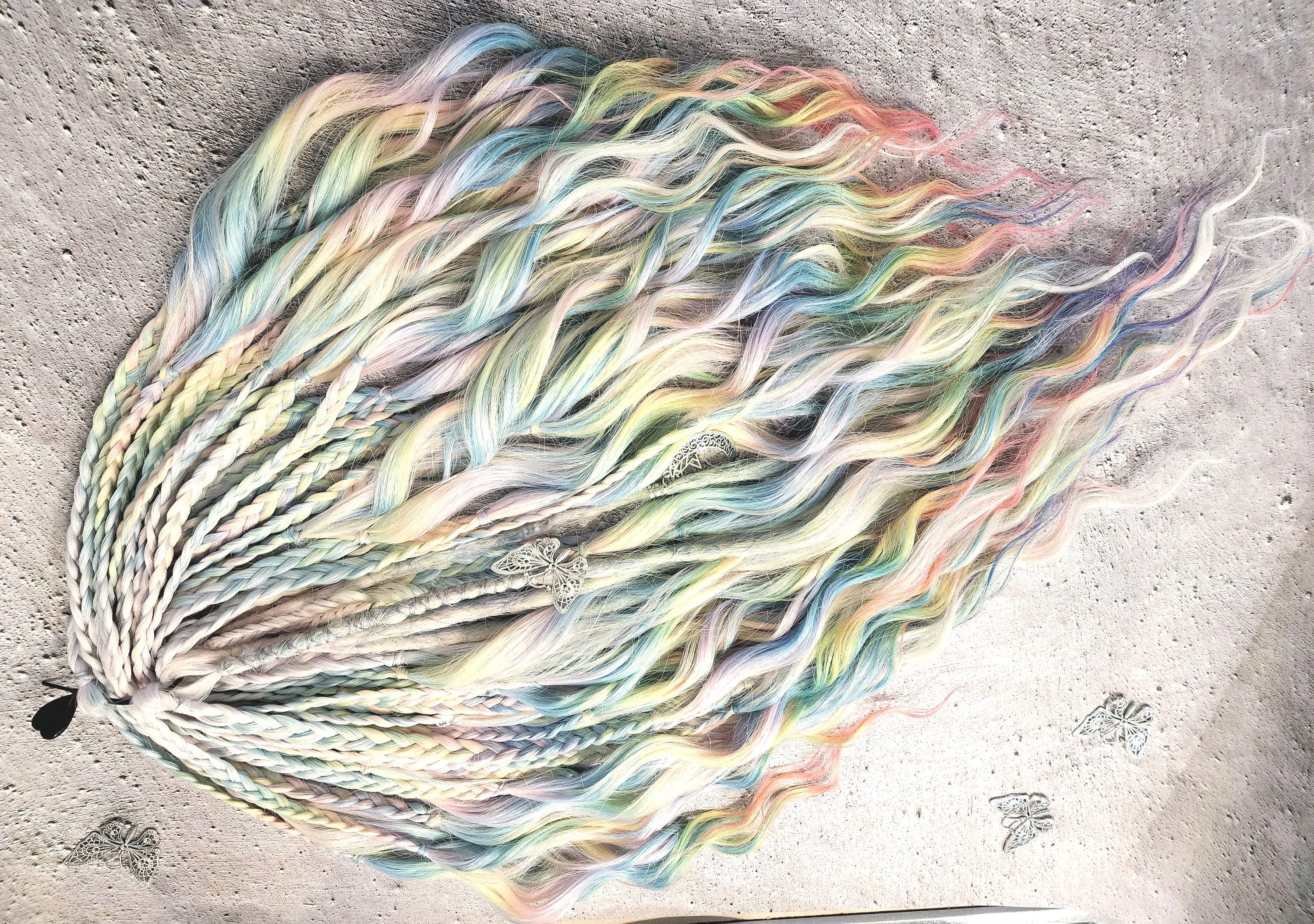 Prismatic Pastel Rainbow Wavy Single Ended Dreadlock Extension: Braid ...