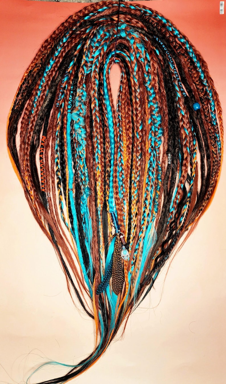 Celtic Fire Phoenix Double Ended Dreads: Copper, Teal, Brown Braids - Etsy