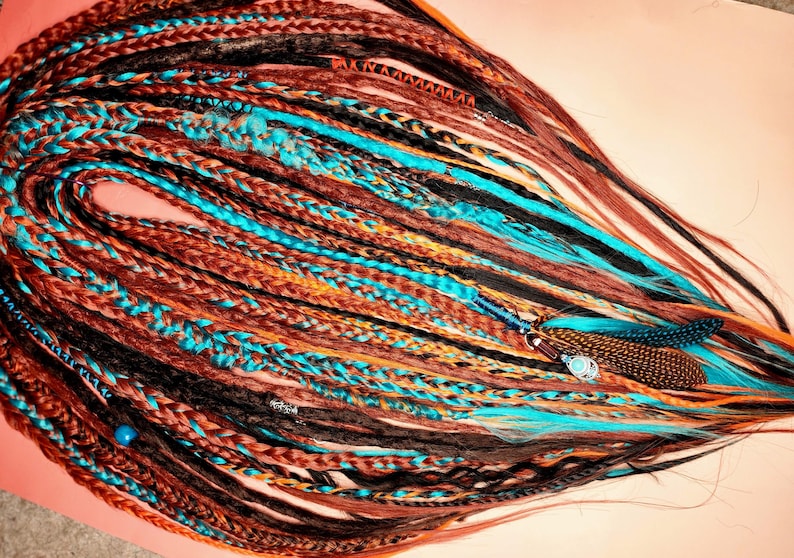 Celtic Fire Phoenix Double Ended Dreads: Copper, Teal, Brown Braids - Etsy