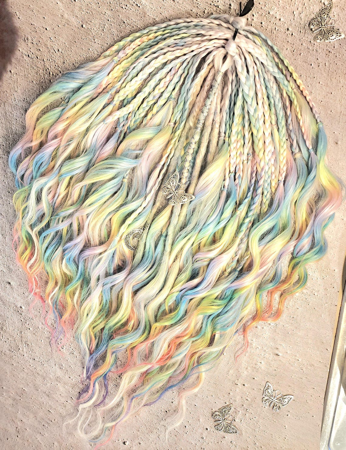 Prismatic Pastel Rainbow Wavy Single Ended Dreadlock Extension: Braid ...