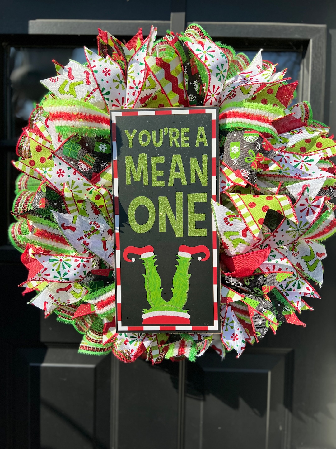 A Grinch Themed Christmas Wreath - Etsy