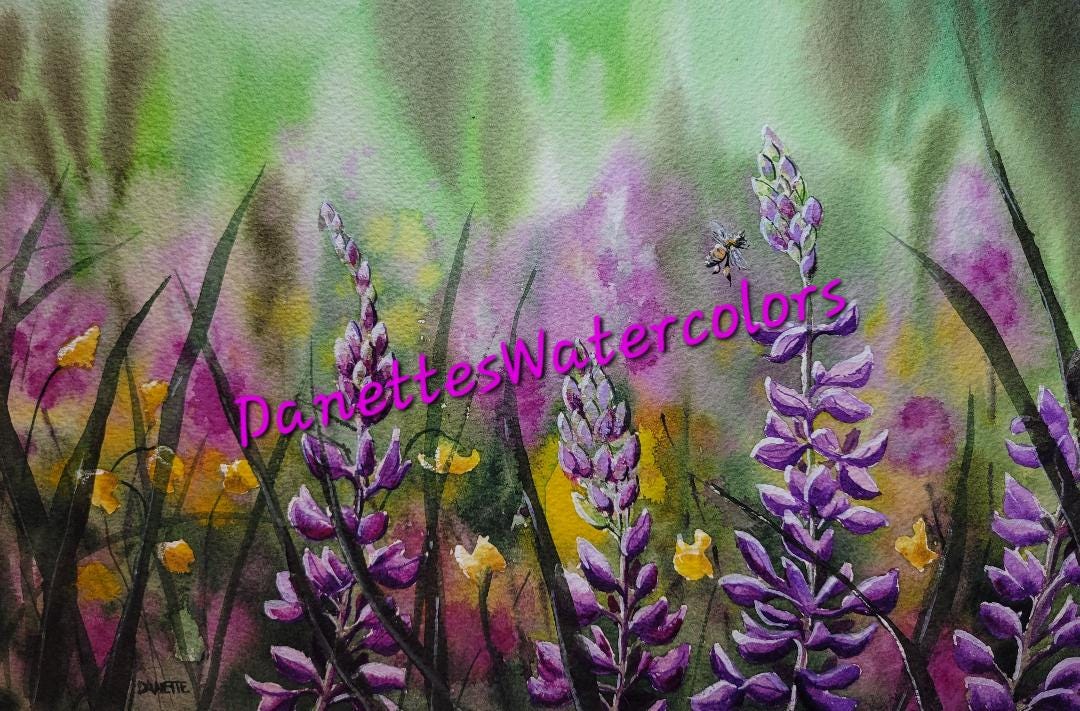 WHATS THE BUZZ Original Watercolor Painting Flowers and Bee in the ...