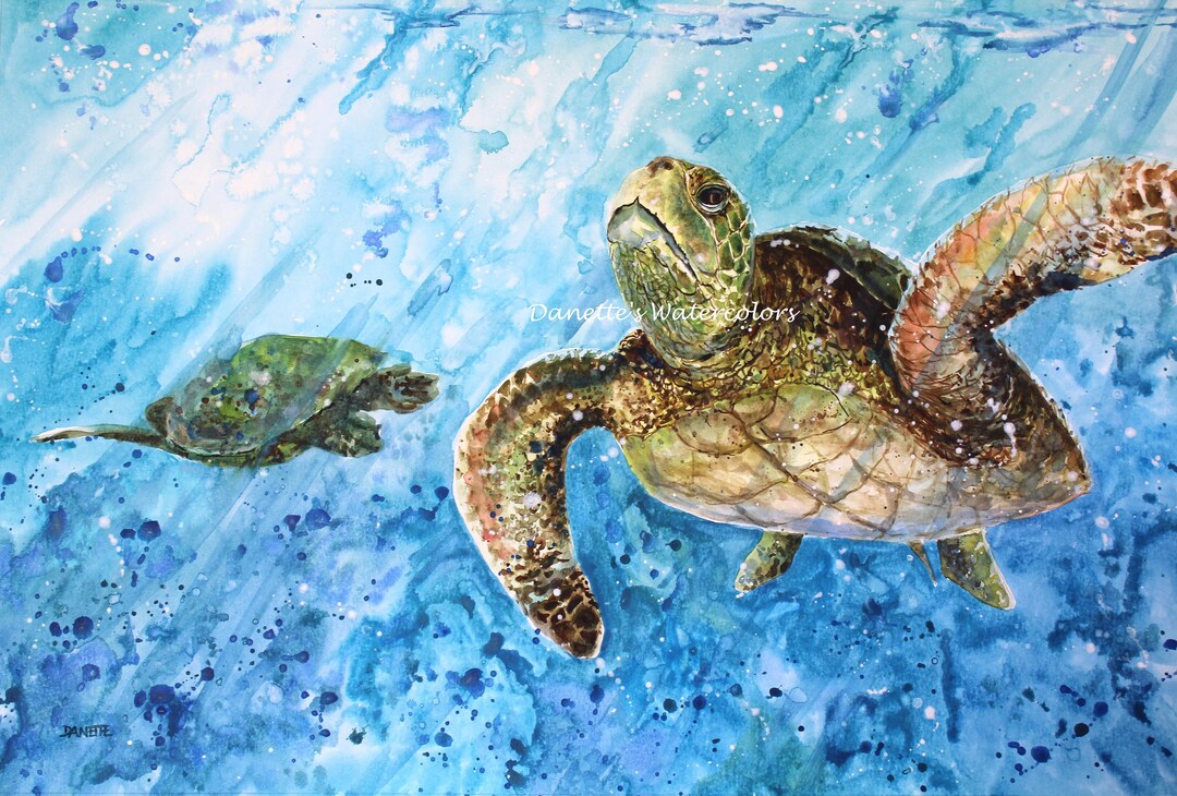 LOGGERHEAD SEA TURTLE Watercolor Turtle Art Print by Danette - Etsy