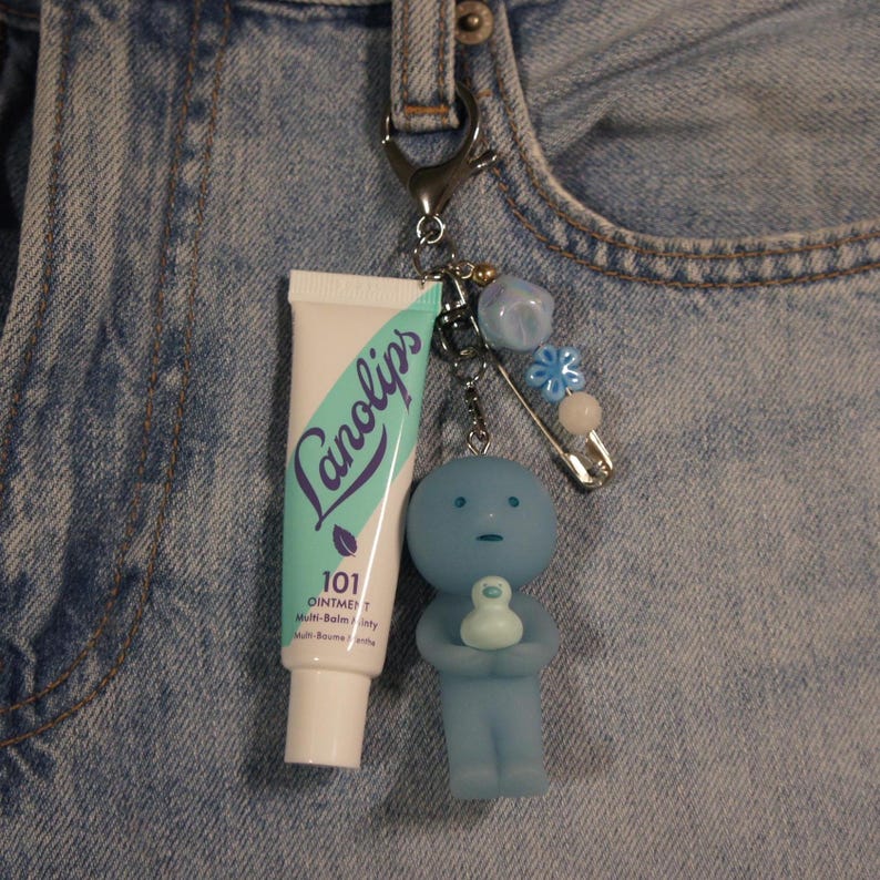 Smiski Keychain With Lip Balm - Bag Charm - Handmade - Authentic - Etsy