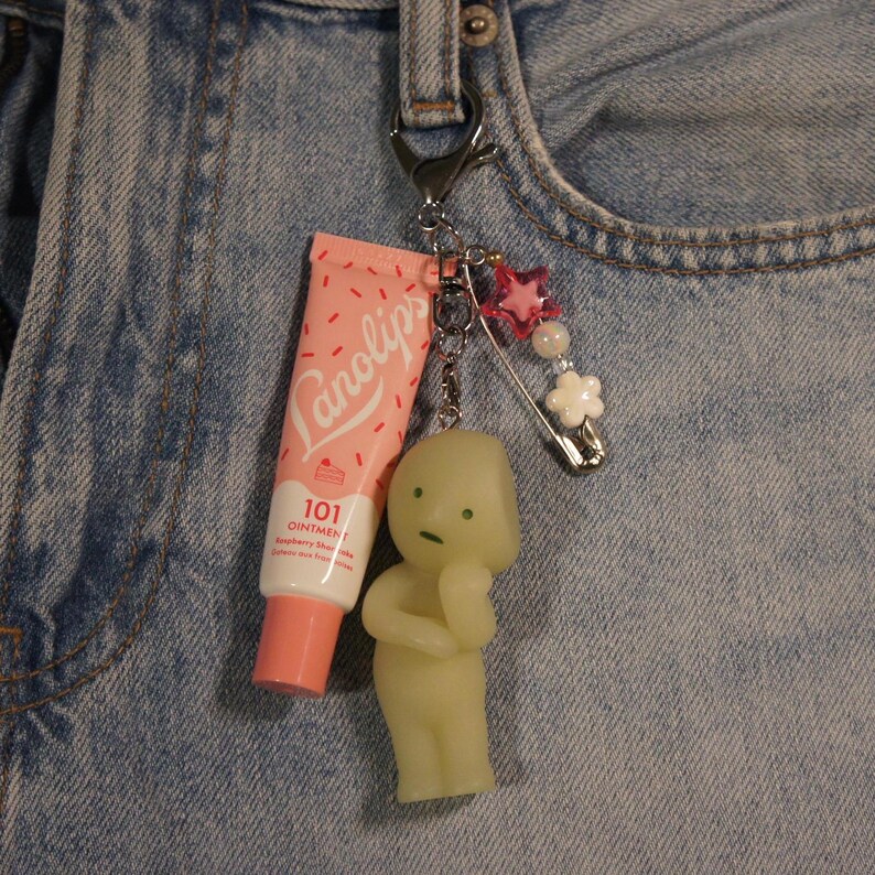 Smiski Keychain With Lip Balm - Bag Charm - Handmade - Authentic - Etsy