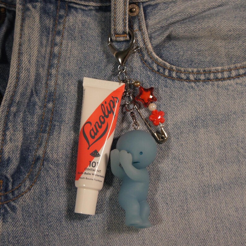 Smiski Keychain With Lip Balm - Bag Charm - Handmade - Authentic - Etsy