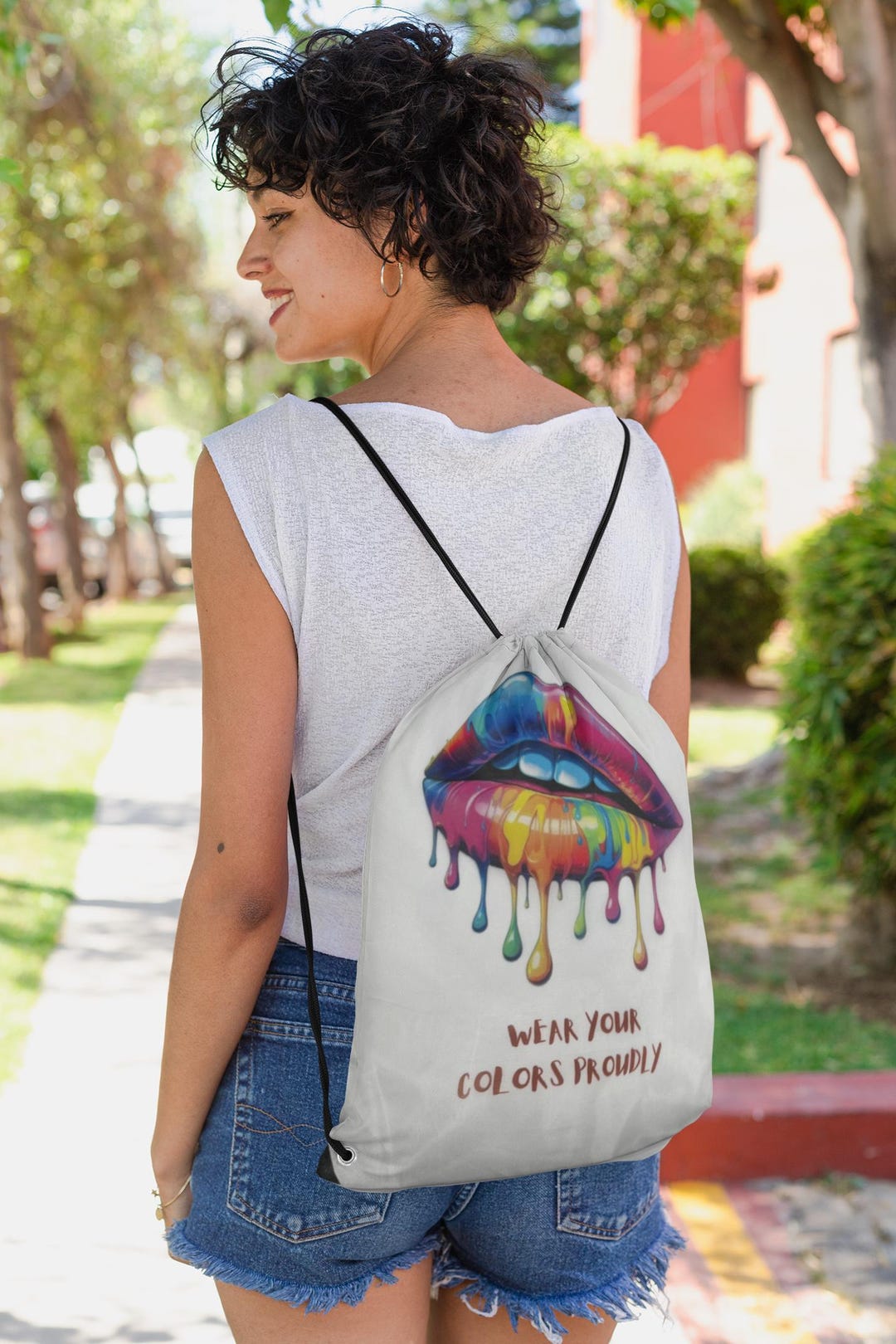 Rainbow Dripping Lips Drawstring Bag | Bold & Trendy Gym Sack - Etsy