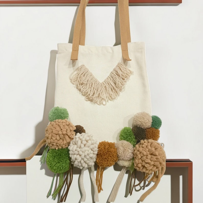 Tufted Punch Needle Tote Bag,moss Embroidered Market Bag,cotton Canvas ...