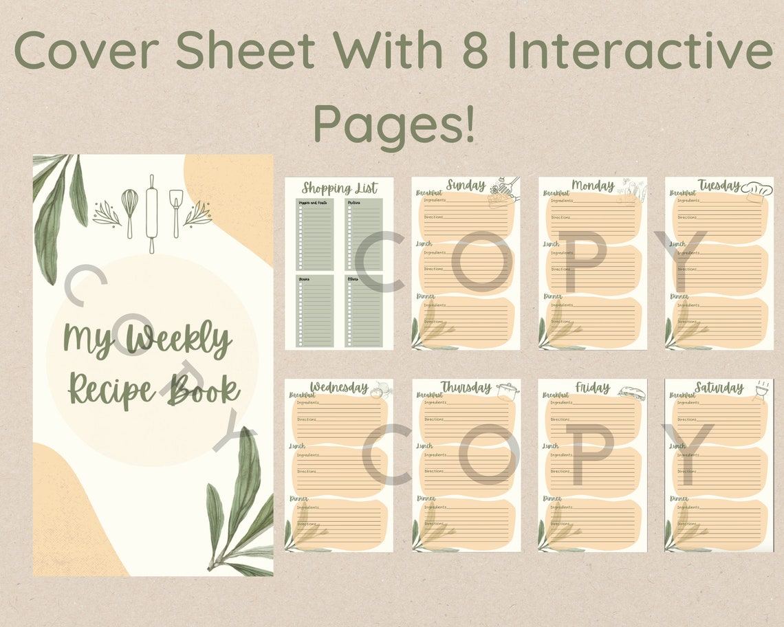 Weekly Recipe Planner, 7 Day Recipe Log, Digital/printable Cook Book ...