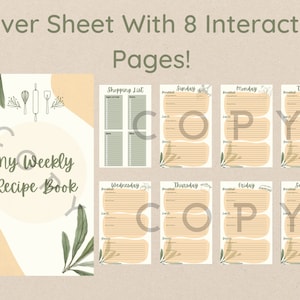 Weekly Recipe Planner, 7 Day Recipe Log, Digital/printable Cook Book ...